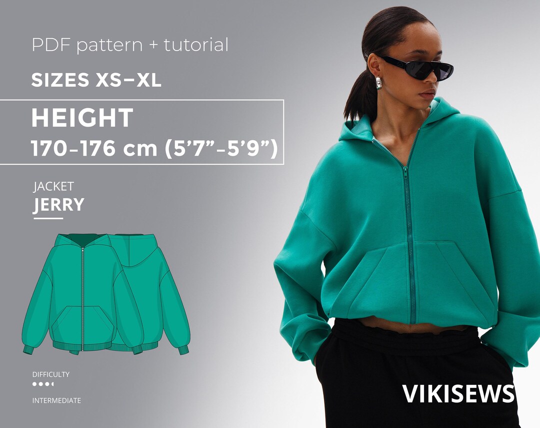 Jerry Jacket PDF Sewing Pattern With Tutorial, Size XS-XL for 170-176 ...