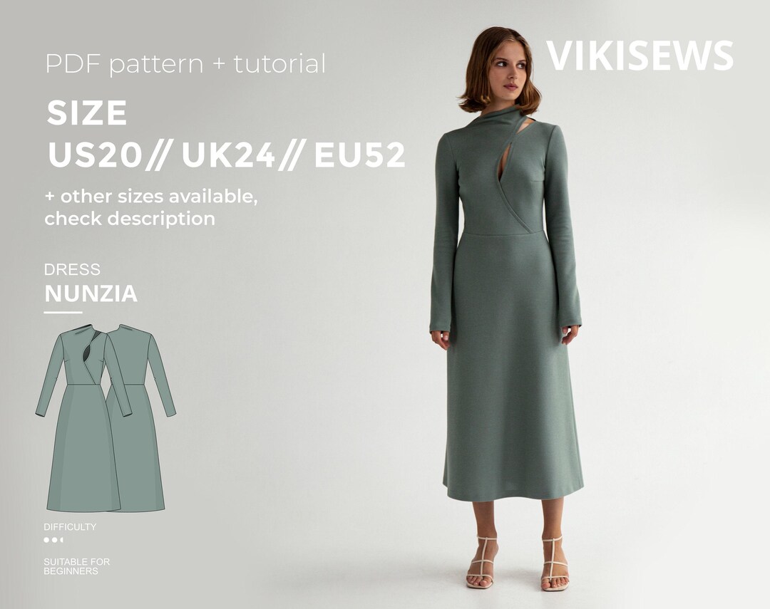 Nunzia Close-fitting Dress With Flared Skirt Pattern With Pdf Tutorial ...