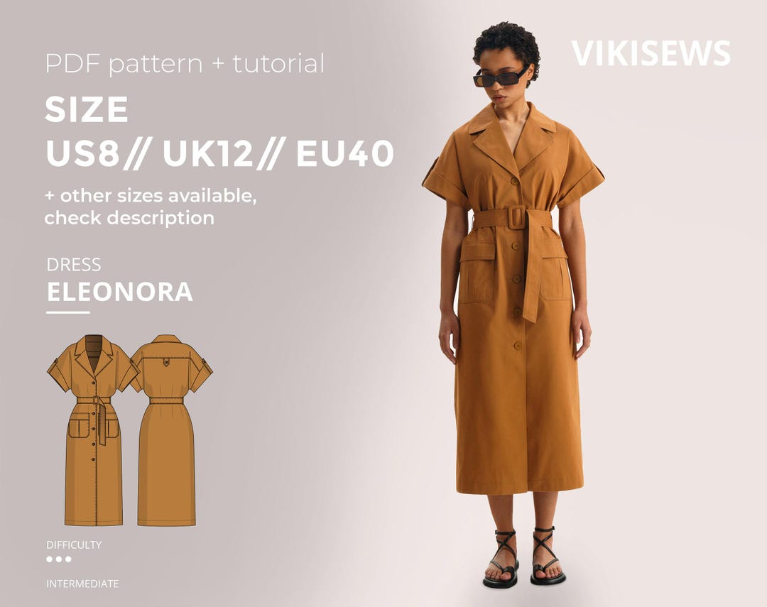 Eleonora Dress Sewing Pattern With Tutorial Size US 8 UK 12 EU 40 - Etsy