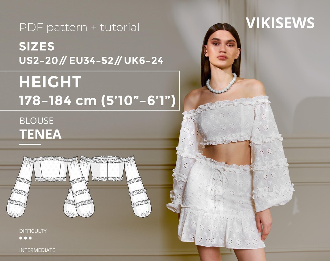 Tenea Blouse Sewing Pattern PDF | off Shoulder Ruffle Top | Princess ...