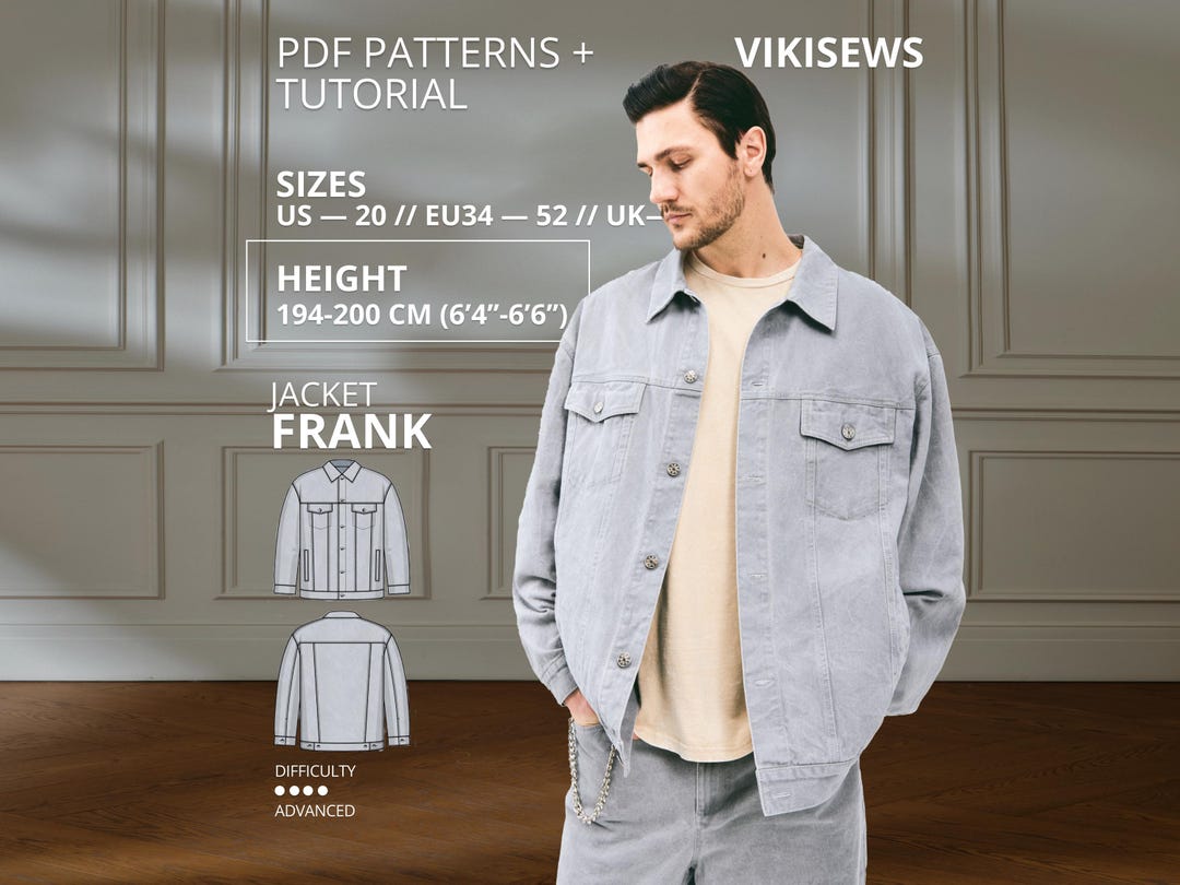 Frank Jacket Sewing Pattern PDF Men's Trucker Jacket Pattern Denim ...