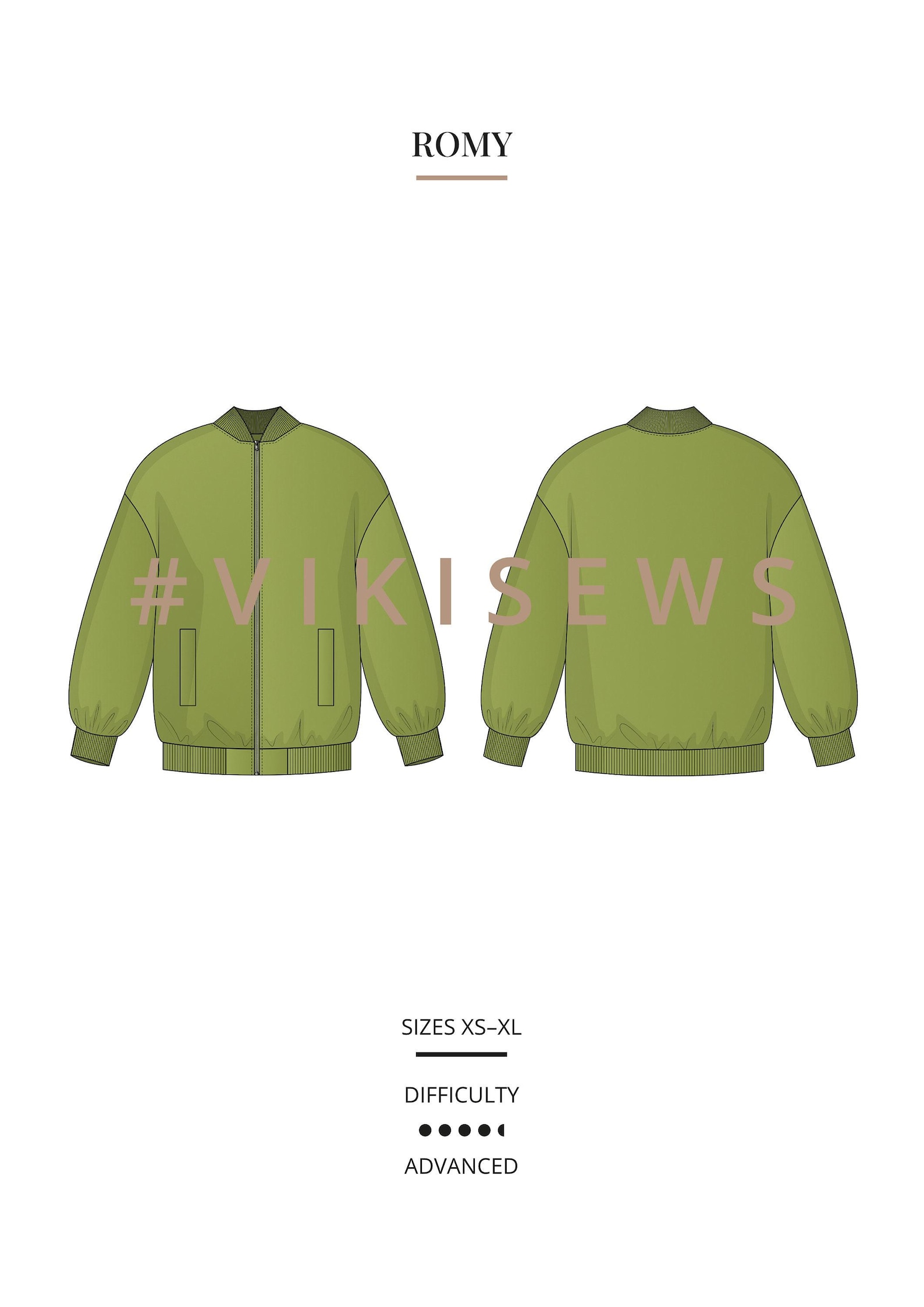 Romy Bomber Jacket PDF Sewing Pattern With Tutorial, Size XS-XL for 178 ...