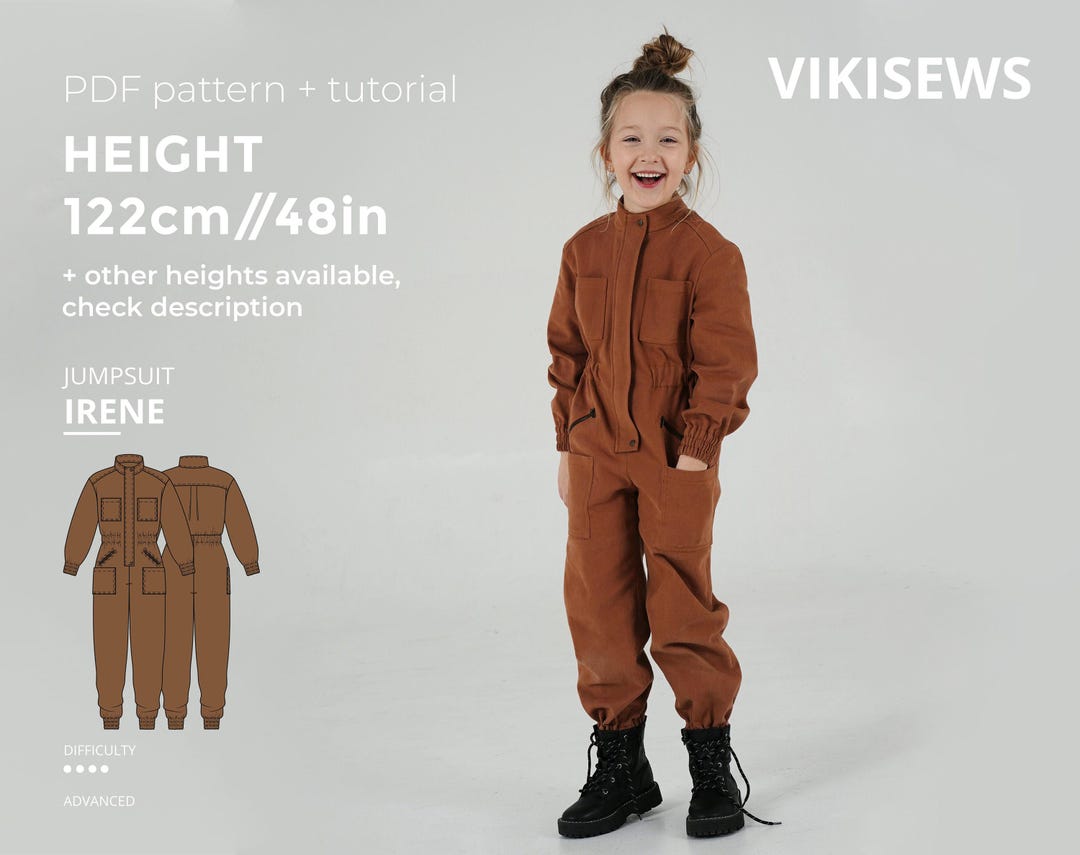 Girls Jumpsuit PDF Sewing Pattern Irene, Height 48in 122cm | Kids ...