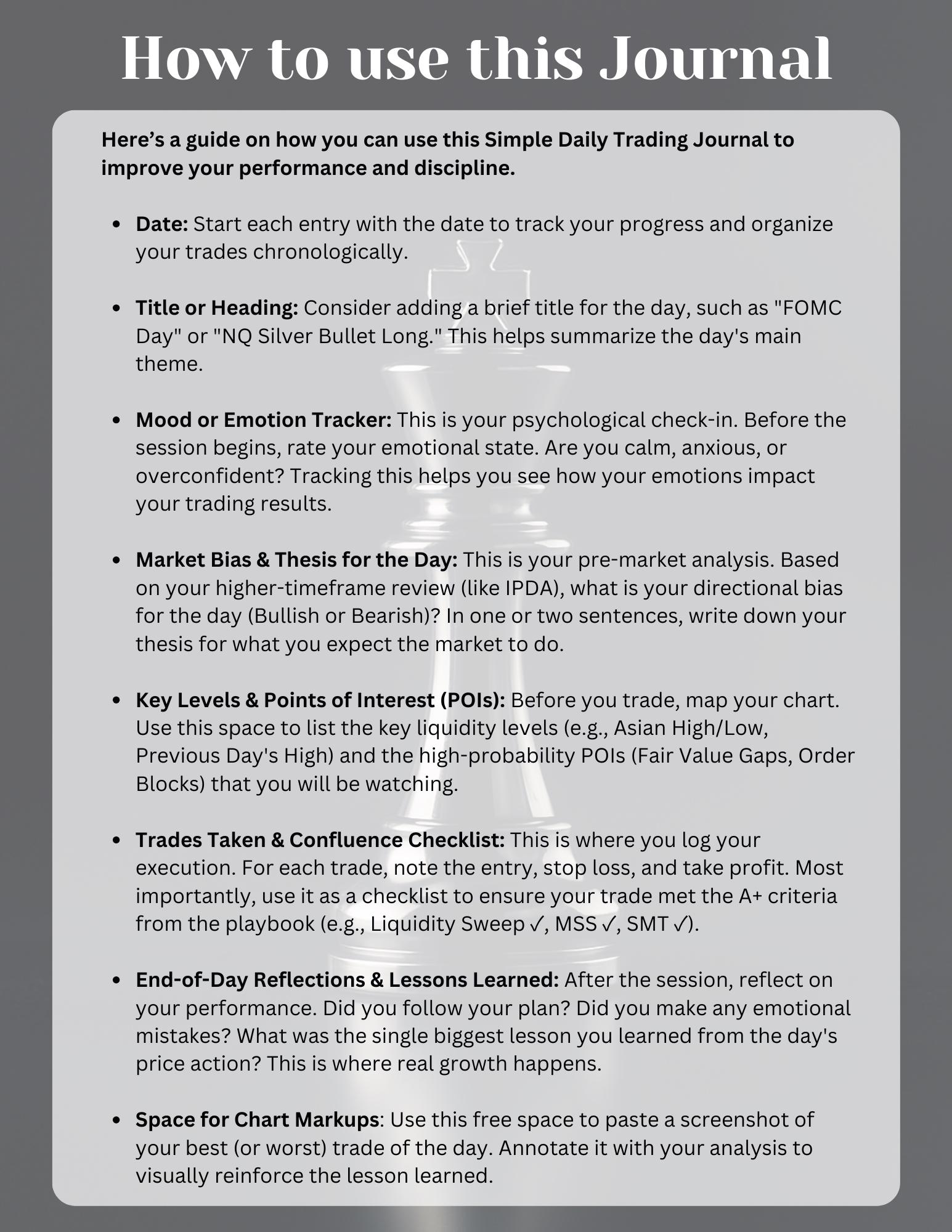 Printable Trading Journal for Day Traders | ICT & Smart Money Logbook ...