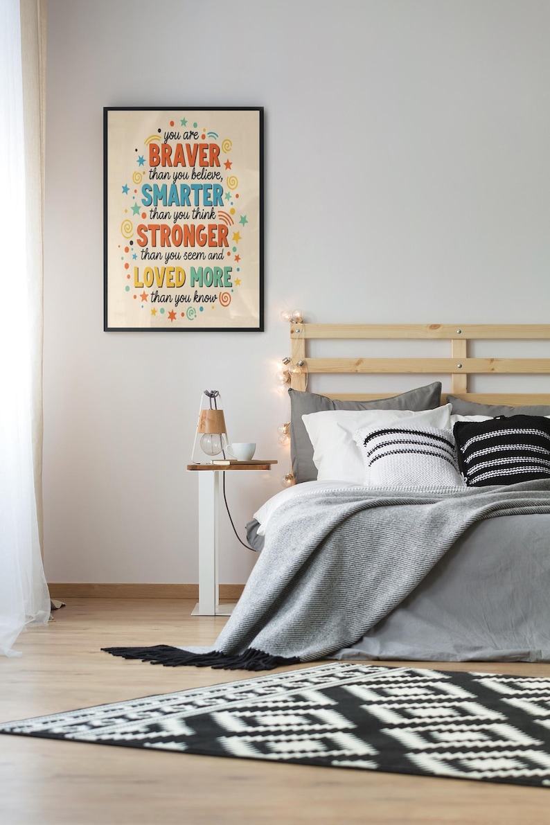 Braver Smarter Stronger Loved Print, Motivational Quote Wall Art ...