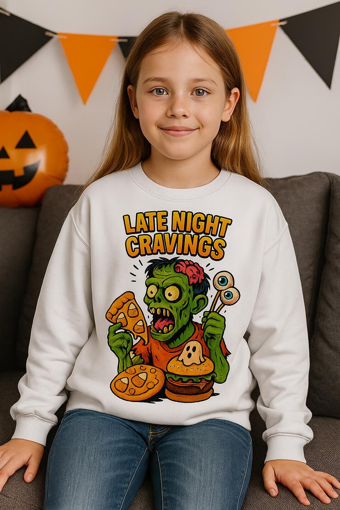 Zombie Halloween Art Print: Spooky Pizza & Burger Cravings (digital ...