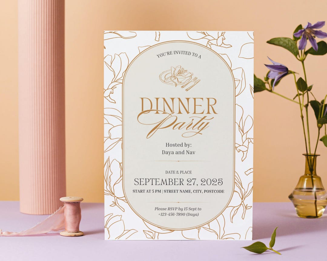 Elegant Dinner Party Invitation Template - Editable Canva Invite - 5x7 ...