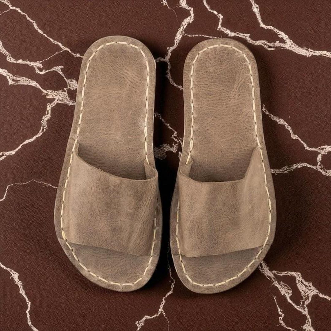 Handmade Leather Barefoot Slide Sandals: Tan Grounding Earthing Shoes ...