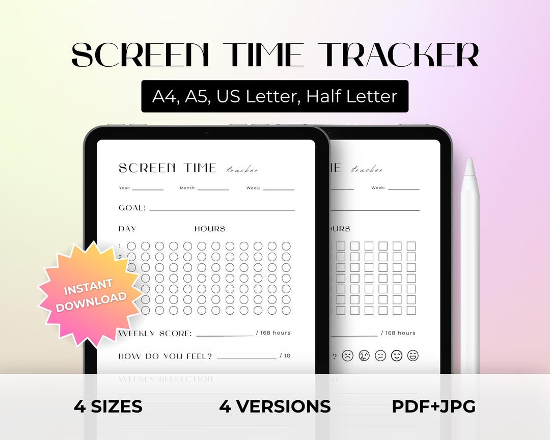 Screen Time Tracker Printable: Daily Habit Log for Adults & Teens (PDF ...
