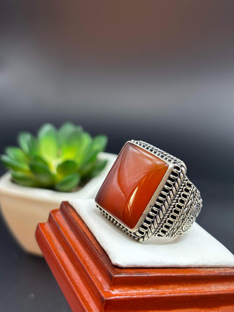 Yemeni Square Agate Ring: Hand Crafted 925 Sterling Silver Ring - Etsy ...