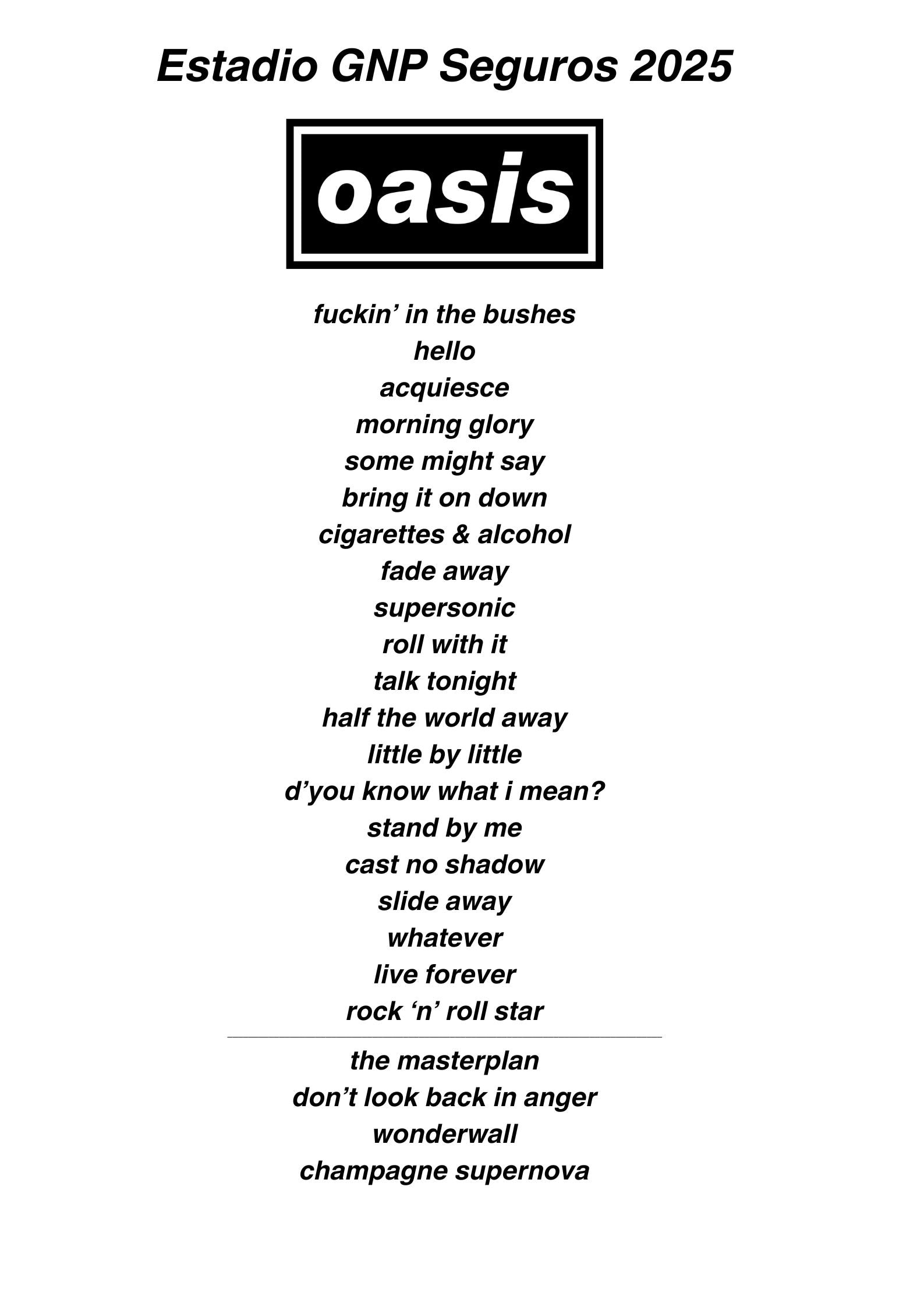 Oasis 2025 Tour Setlist Poster Estadio GNP Seguros, Mexico City - Etsy