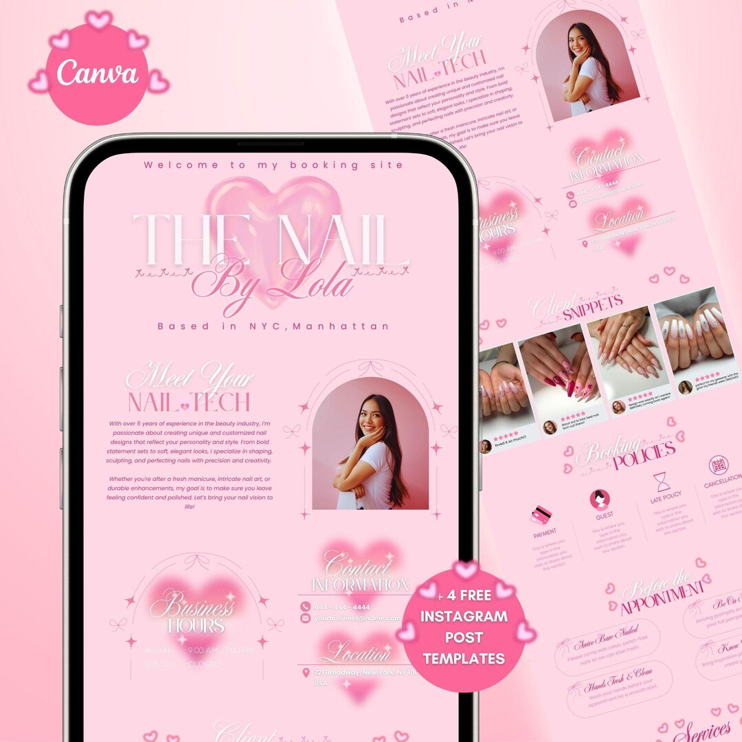 Pink Nail Tech Acuity Website Template, Canva Scheduling (digital ...