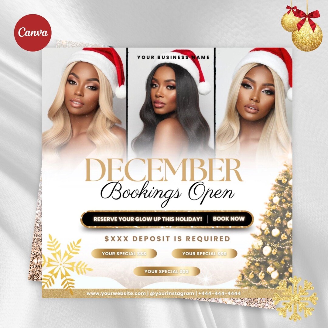 Gold December Bookings Flyer, Christmas Booking Flyer, Winter Holidays ...