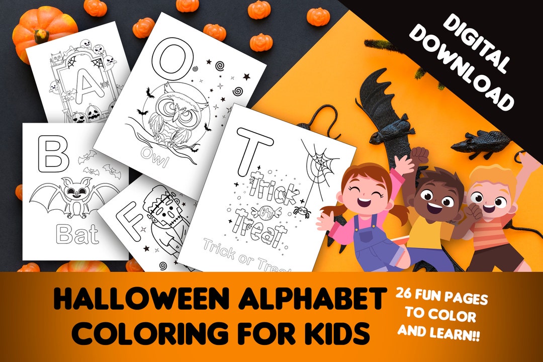 Fall Halloween Alphabet Coloring Pages for Kids. Halloween Preschool ...