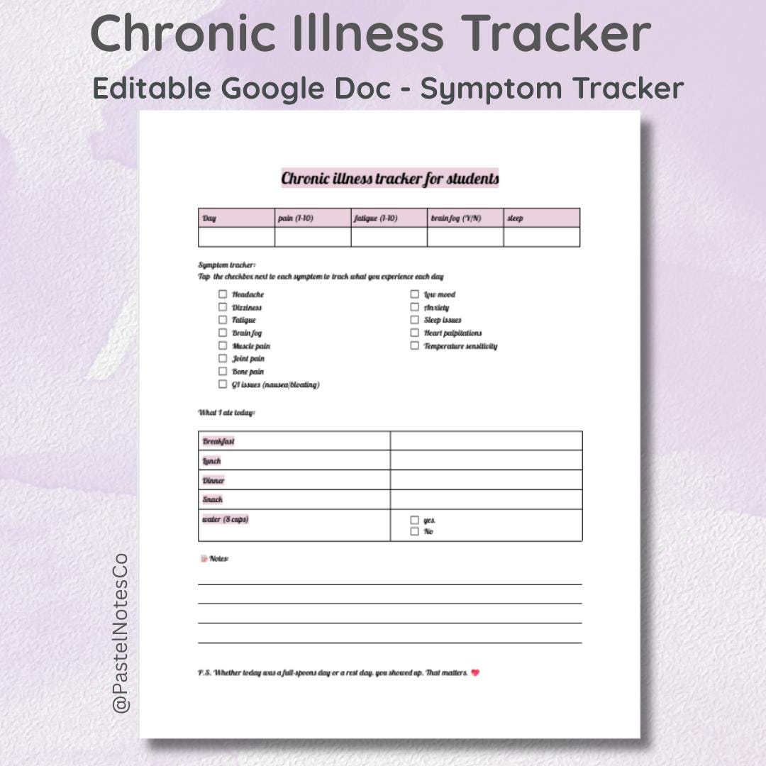 Editable Chronic Illness Tracker for Students | Digital Symptom Log ...