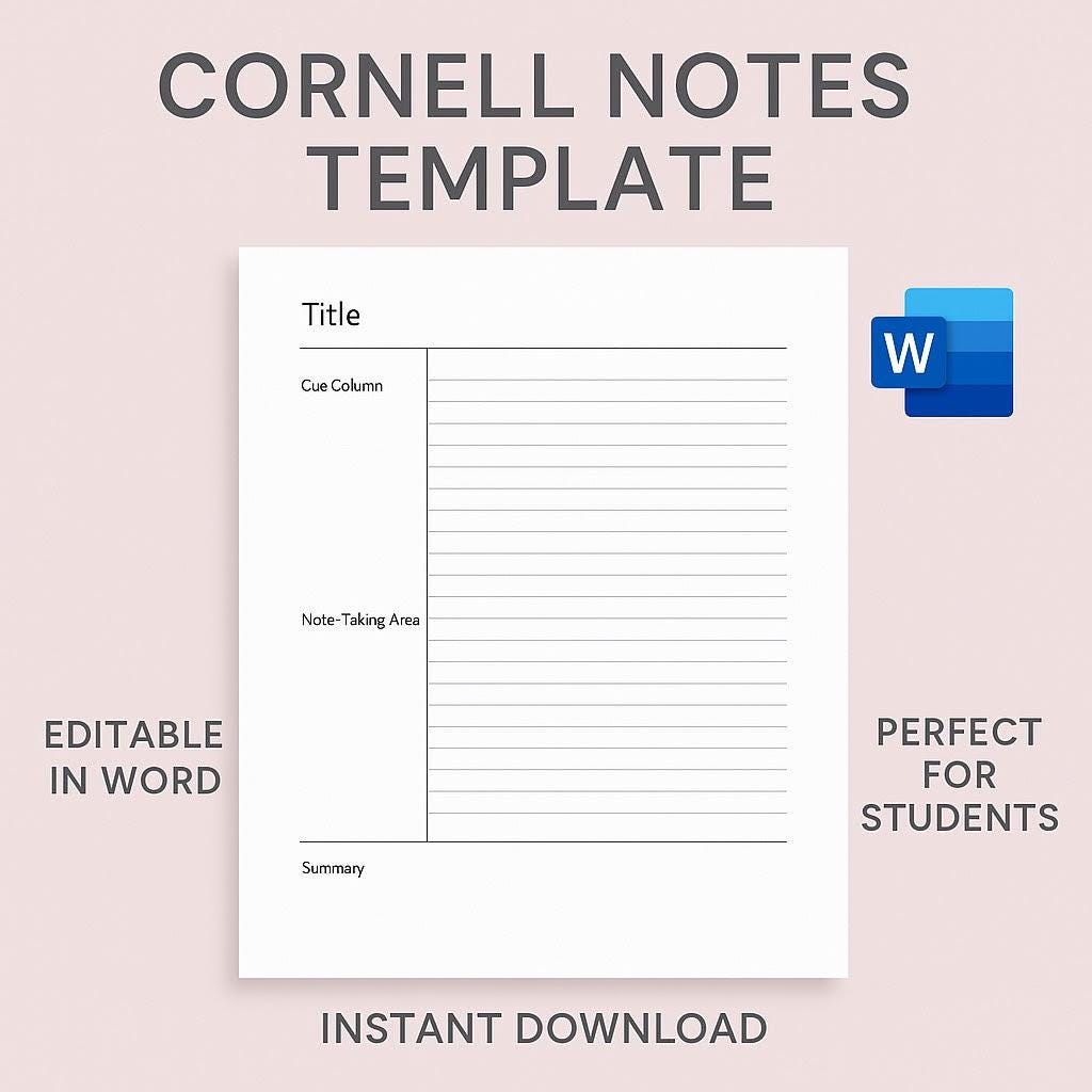 Cornell Notes Template for Word - Digital, Minimalist, Editable Note ...
