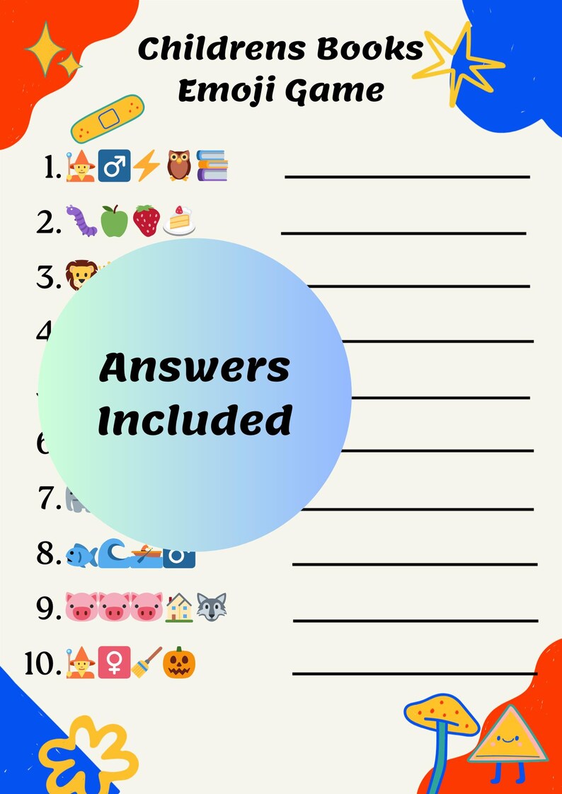 Children’s Book Emoji Game – Kids Emoji Activity With Answer Key – PDF ...