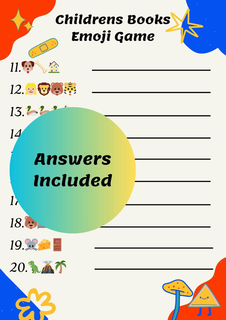 Children’s Book Emoji Game – Kids Emoji Activity With Answer Key – PDF ...