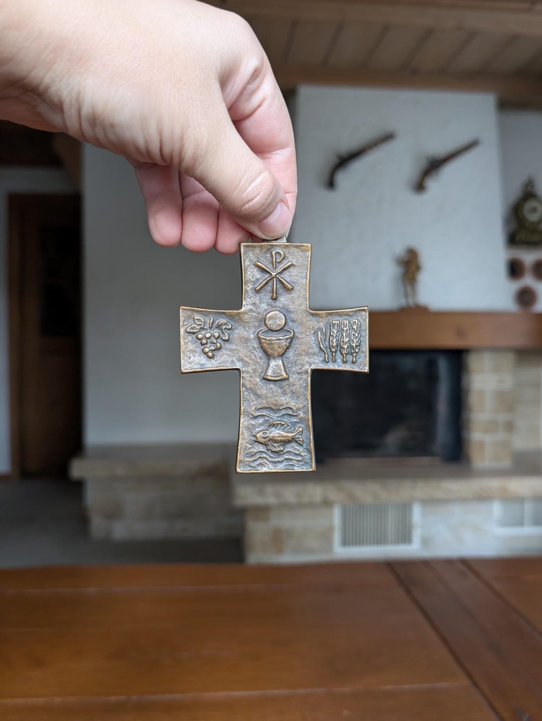Vintage Bronze Crucifix Cross With Symbolic Relief From Europe for ...