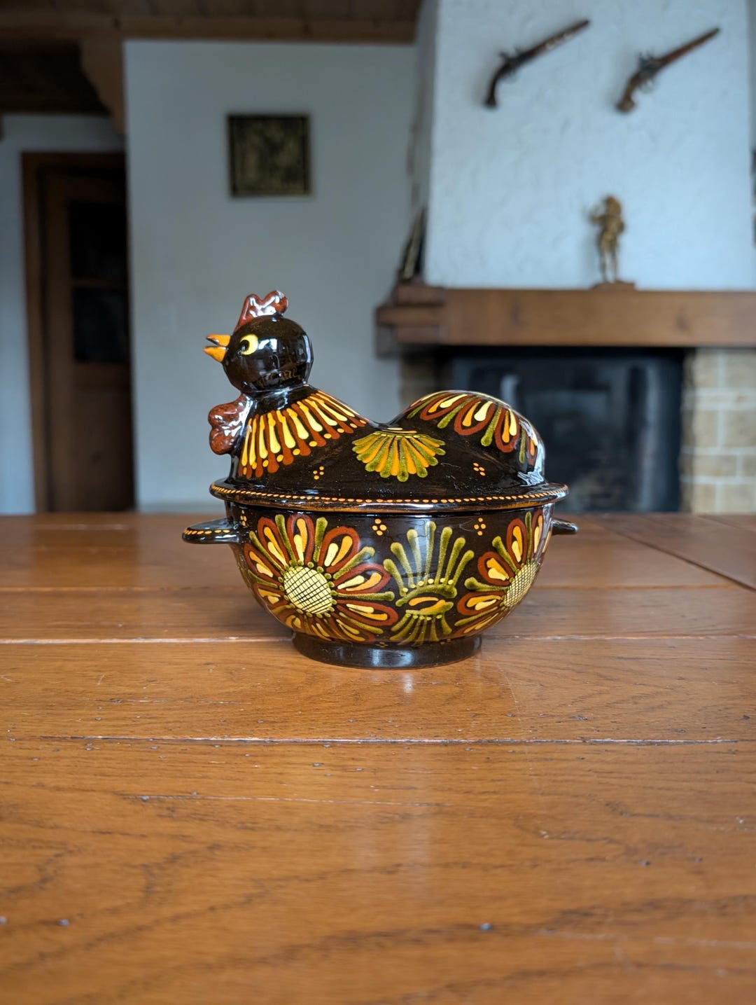 Swiss Folk Pottery Lidded Hen Bowl for Storing Eggs or Soup Tureen ...