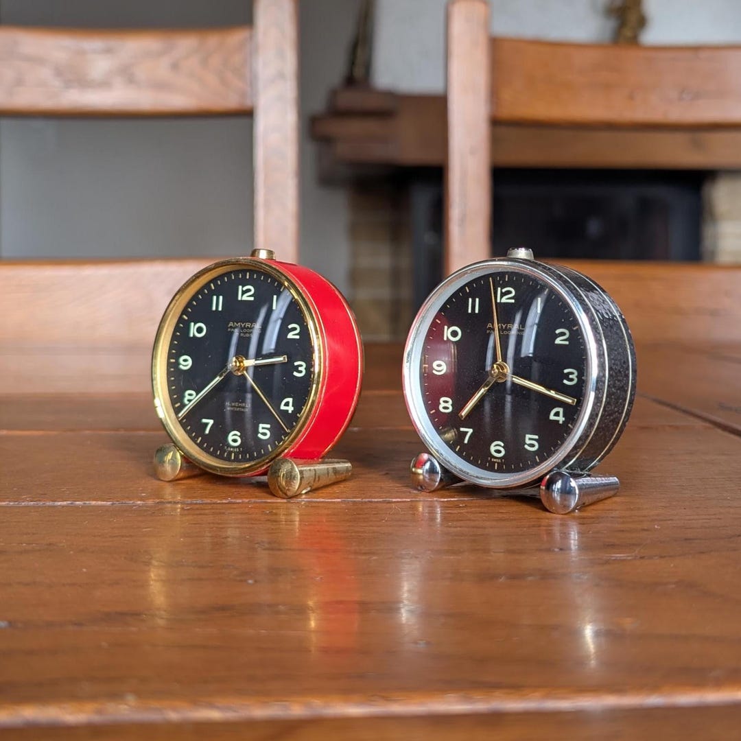 Vintage Amyral Swiss Desk Alarm Clock: Brass Case, Luminous Dial - Etsy