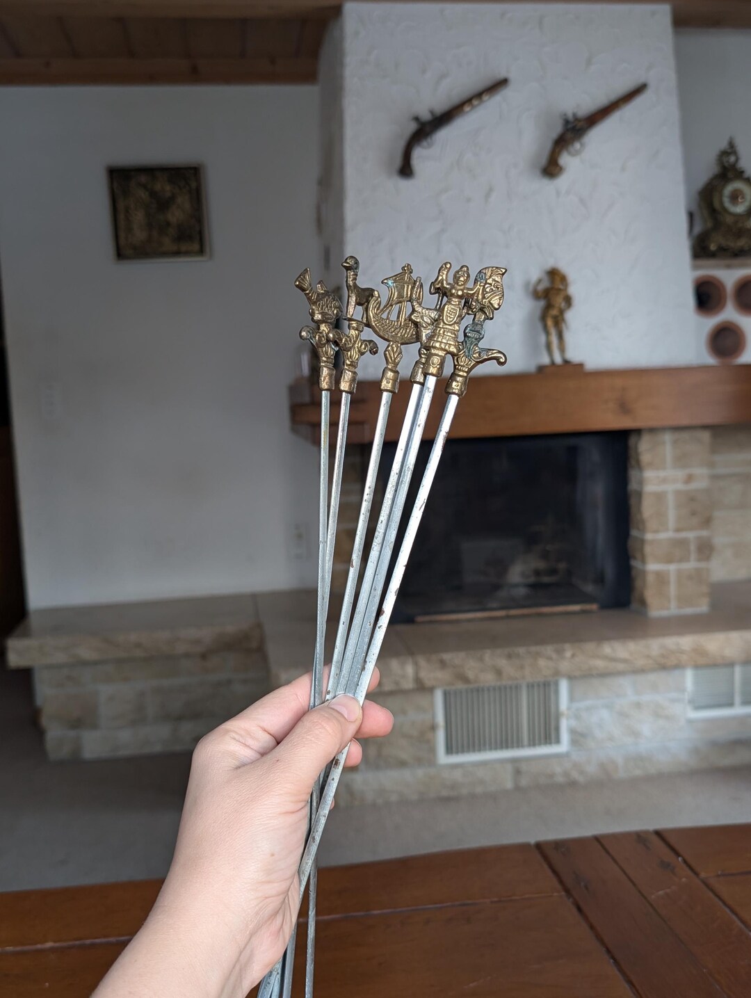 Vintage Brass Animal Skewers, Rustic Barbecue Serving Sticks, Set of 6 ...