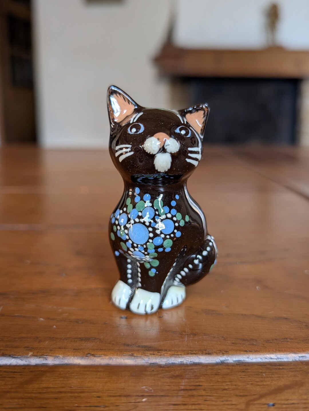 Swiss Ceramic Black Cat Figurine Hand-painted Vintage Folk Art Pottery ...