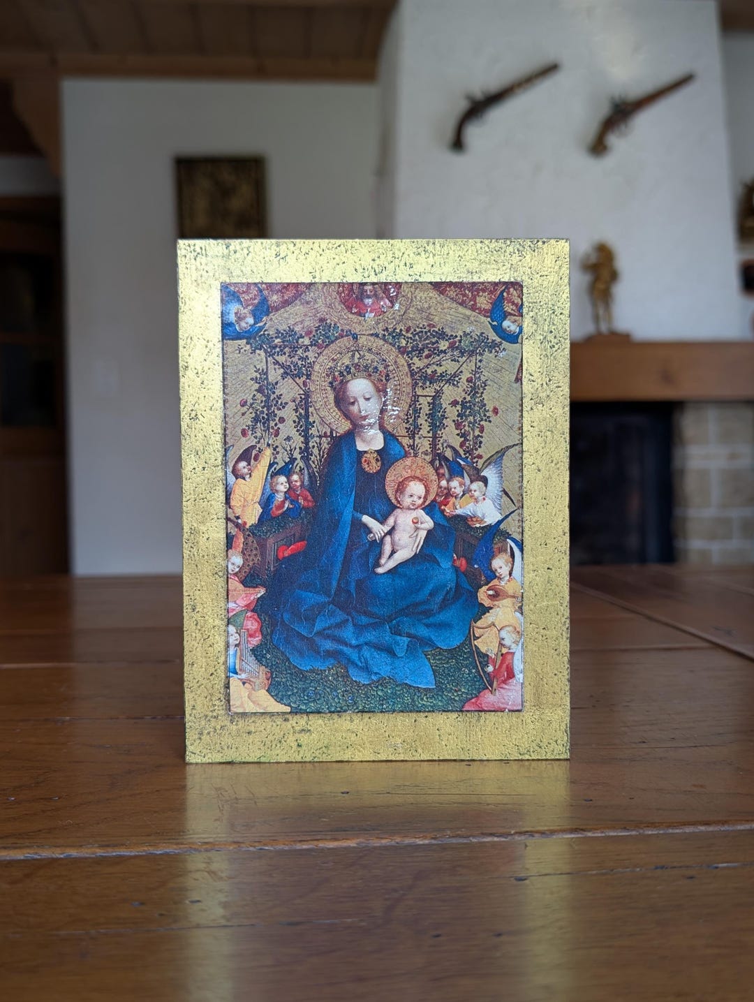Religious Icon: Maria and Child Print, Gold Border - German Christian ...