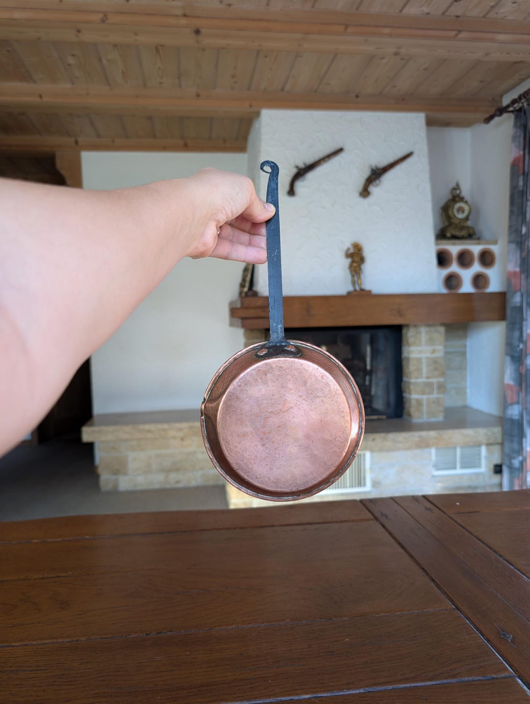 Vintage Copper Frying Pan With Cast Iron Handle Rustic European ...