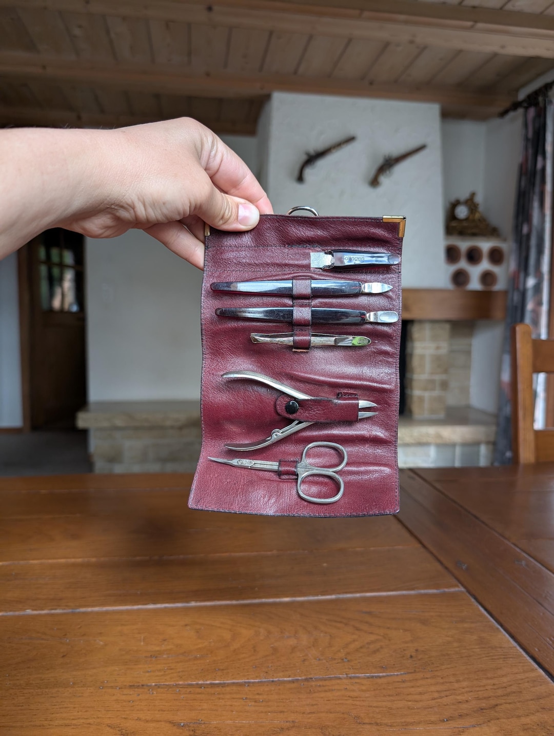 Vintage Solingen Manicure Set in Burgundy Leather Case German Stainless ...