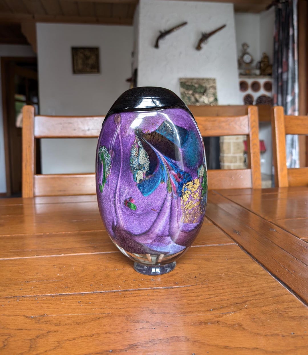 Hand Blown Swiss Art Glass Vase: Purple Green Glitter, 1989 - Etsy