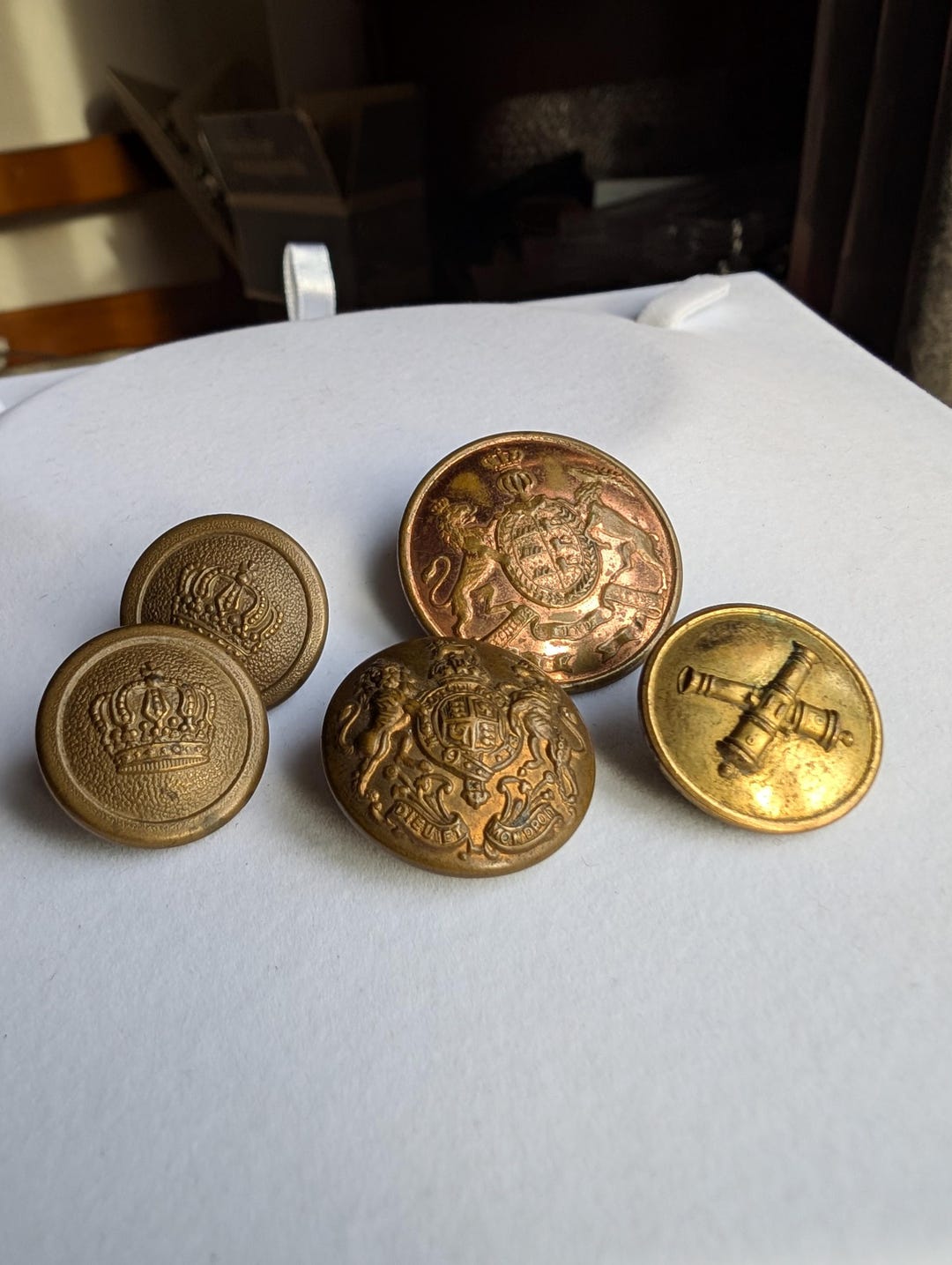 Vintage British Military Brass Buttons: Royal Crest & Artillery Motifs ...