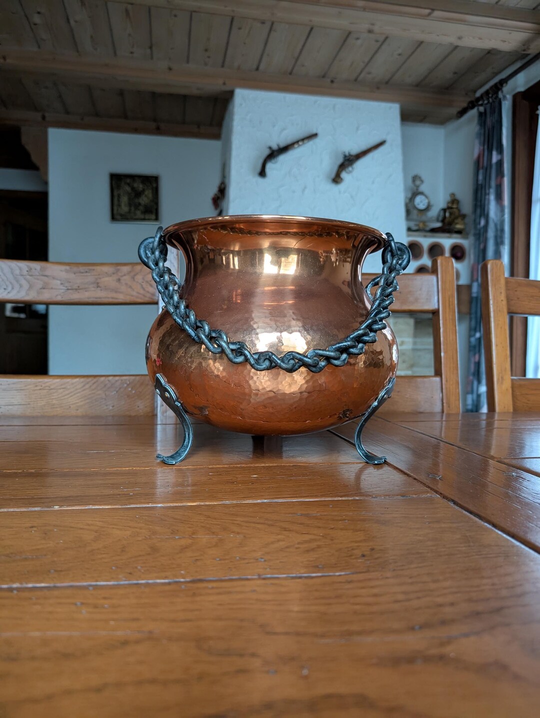 Extra Large Vintage Swiss Copper Pot: Handcrafted Three-legged Planter ...