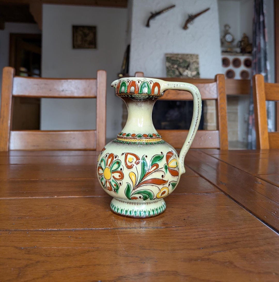 Swiss Ceramic Pitcher Vase: Langnau U. Kohler Floral Alpine Pottery - Etsy