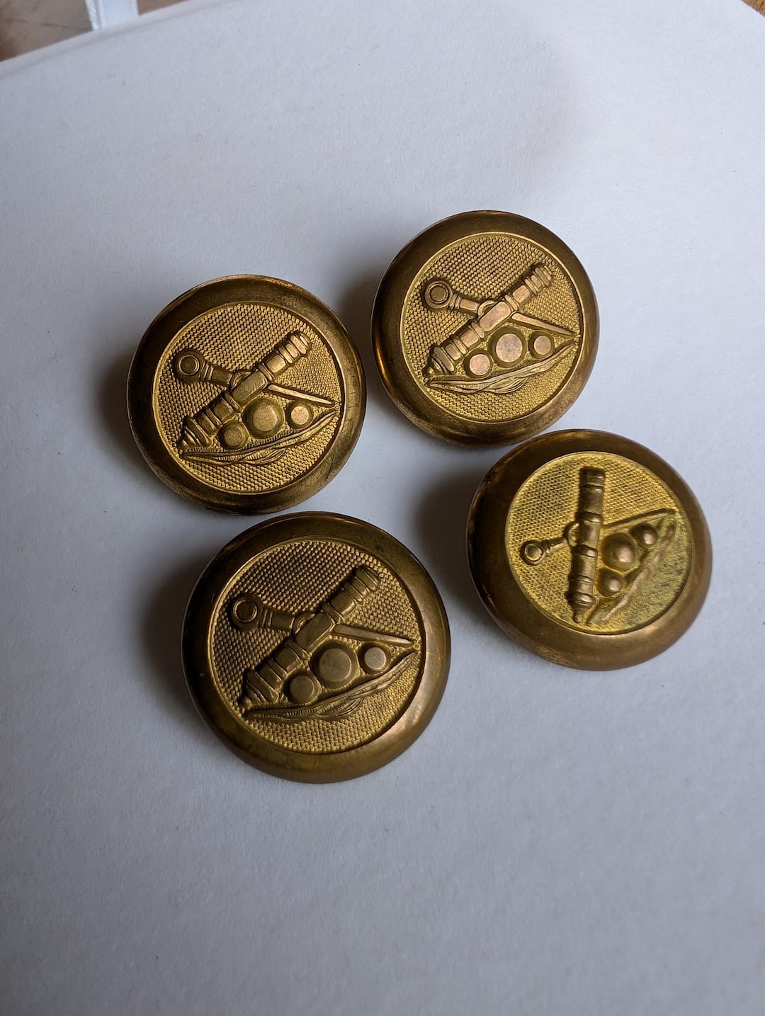Vintage Swiss Brass Fireman Buttons: Cannon & Cannonball Motif - Etsy