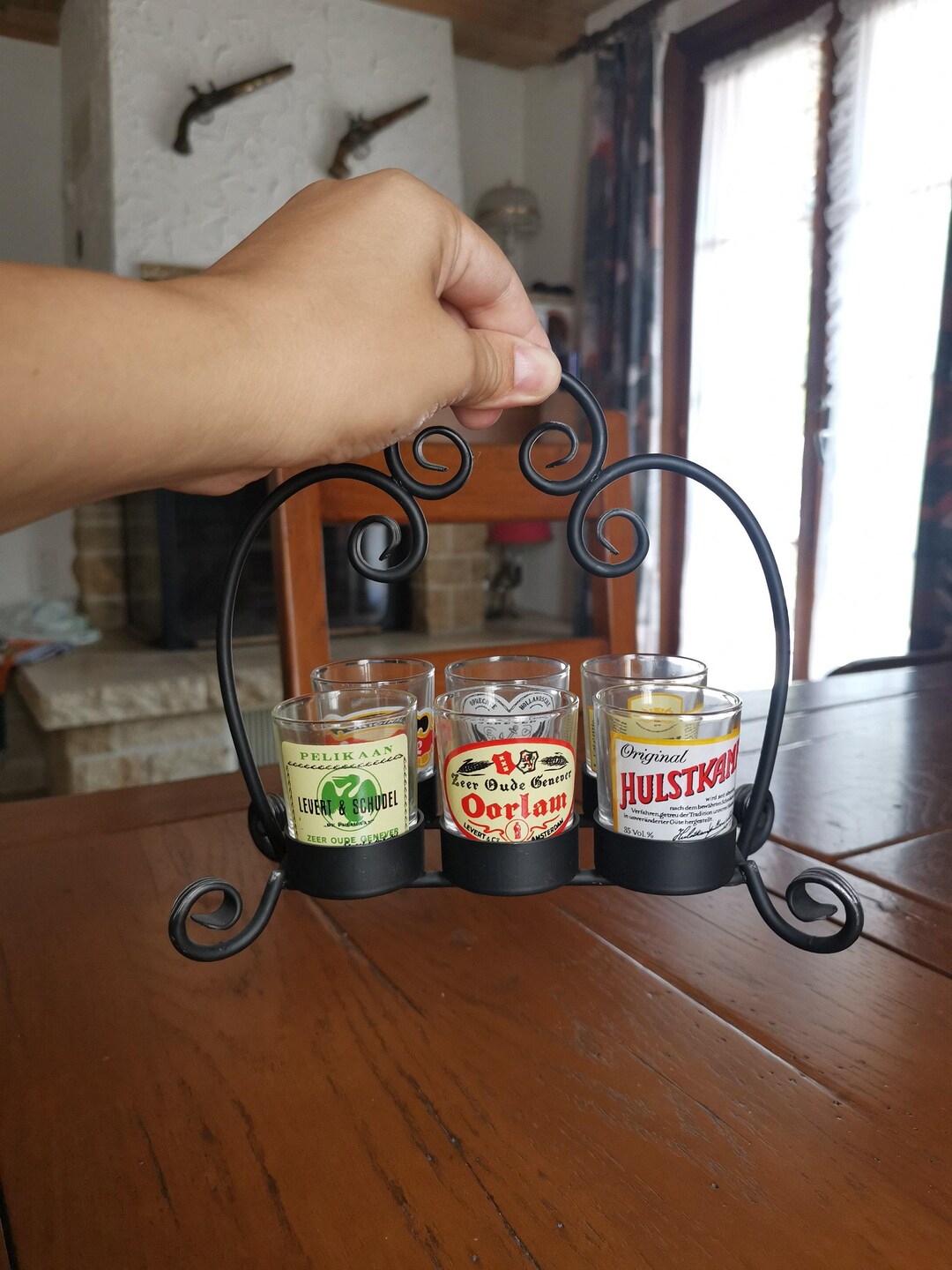 Black Metal Tasting Tray With 6 Shot Glasses for Serving Vodka Whiskey ...
