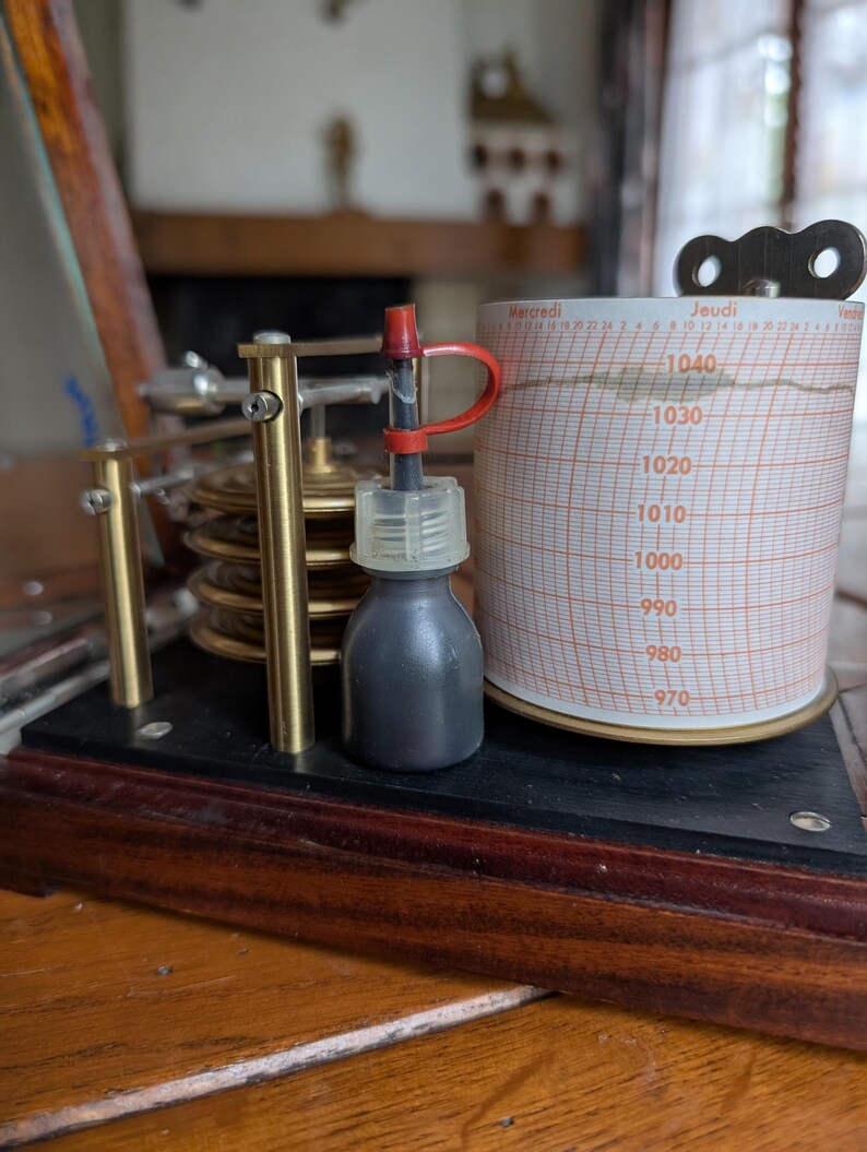 Plastimo Barograph in Mahogany and Glass Case With Chart Drum as a Gift ...