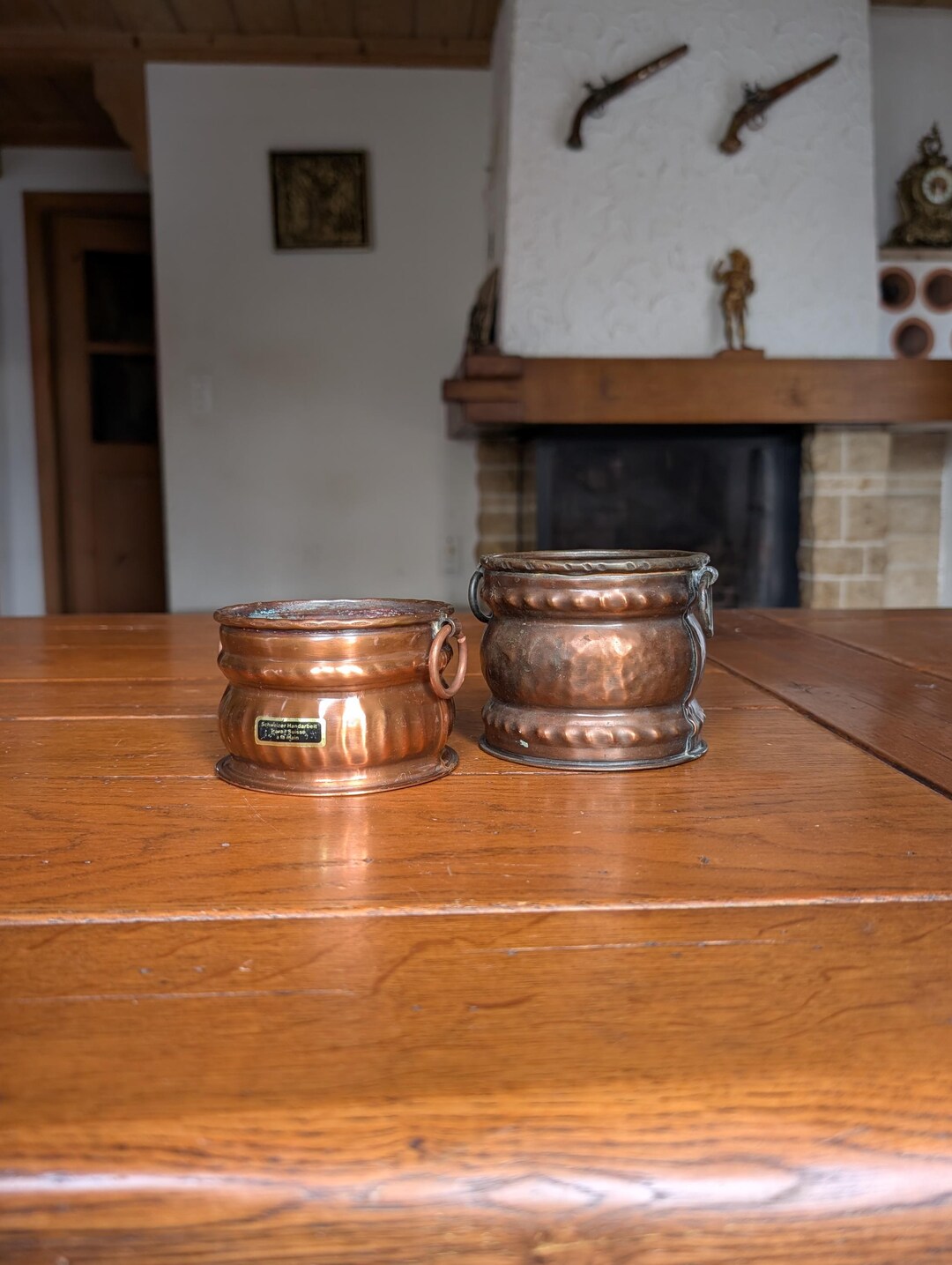 Swiss Handmade Copper Pots Set With Hammered Finish and Iron Handles ...