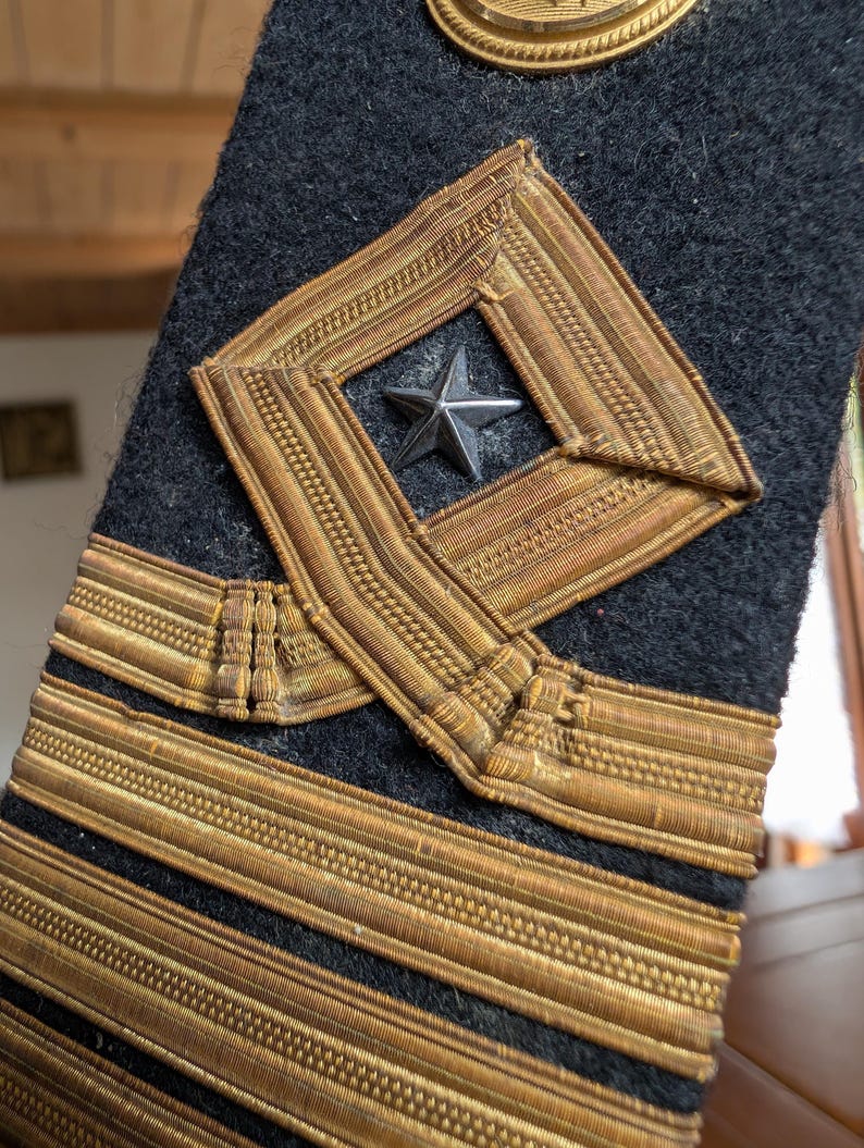 Vintage Naval Officer Epaulet, Gold Braid Anchor Emblem, Maritime Decor ...