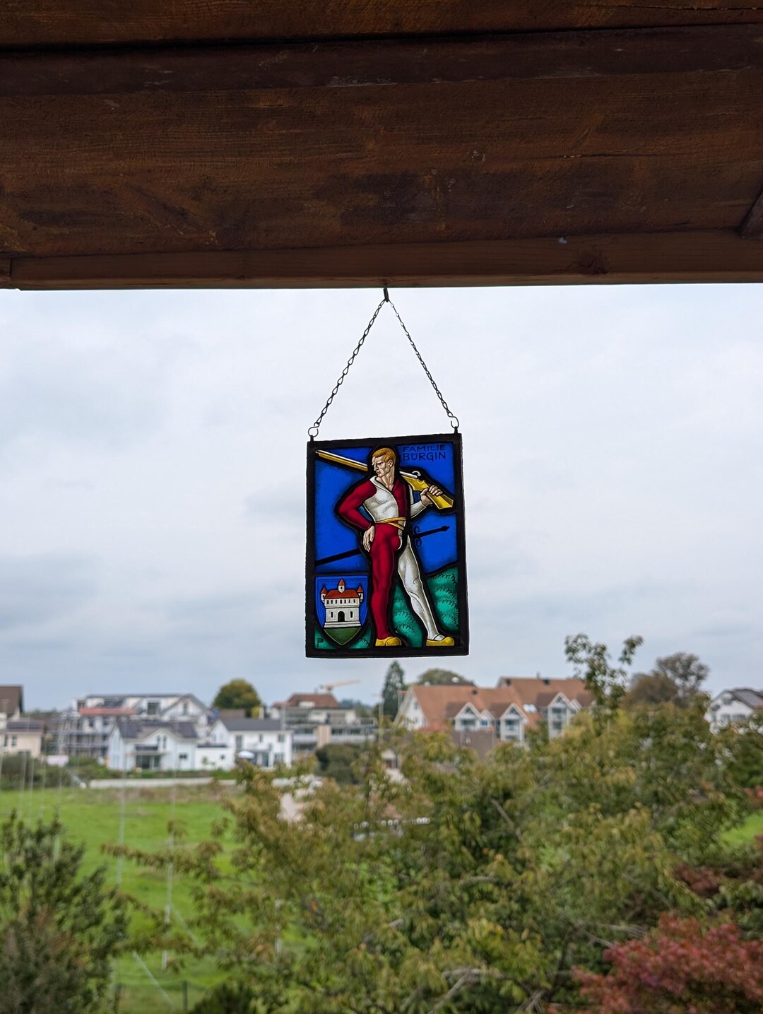 Swiss Stained Glass Suncatcher: Bürgin Family Crest, Tiffany Style - Etsy