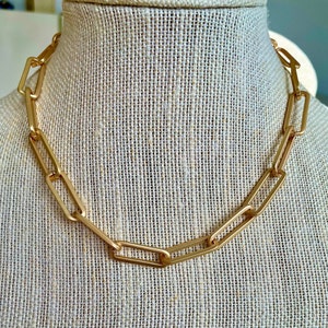 Matte Gold Rectangle Chain, Gold Link Chain Necklace, Gold Thick ...