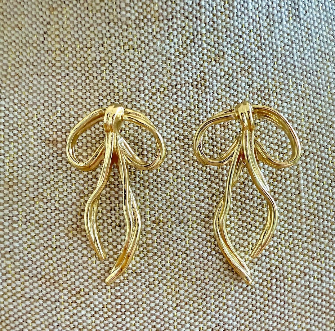 Gold Ribbon Bow Earring, Gold Ribbon Bow Stud Earring, Small Gold Bow ...