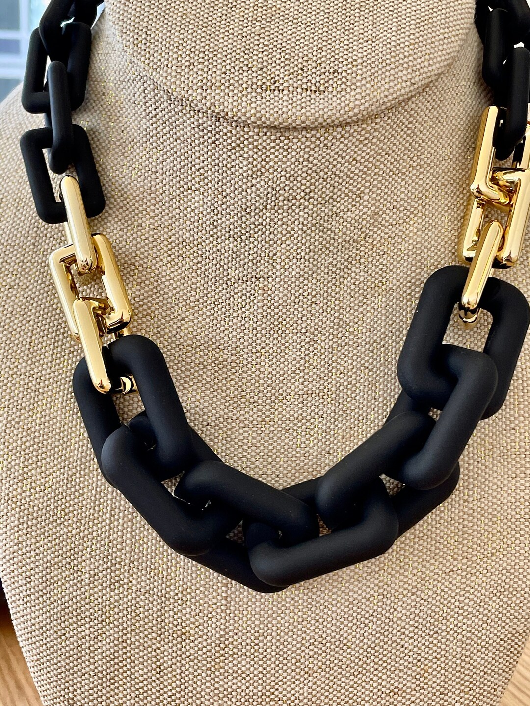 Oversized Necklace, Big Link Necklace, Chunky Statement Necklace, Black ...