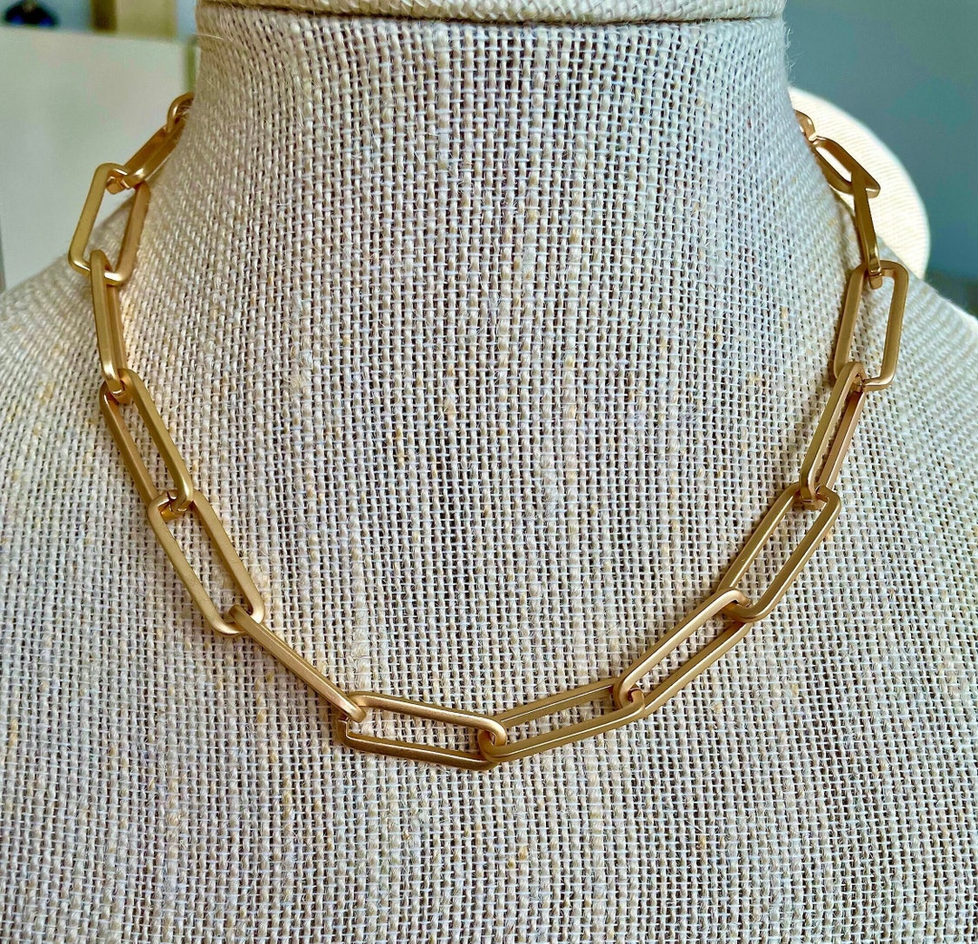 Matte Gold Rectangle Chain, Gold Link Chain Necklace, Gold Thick ...