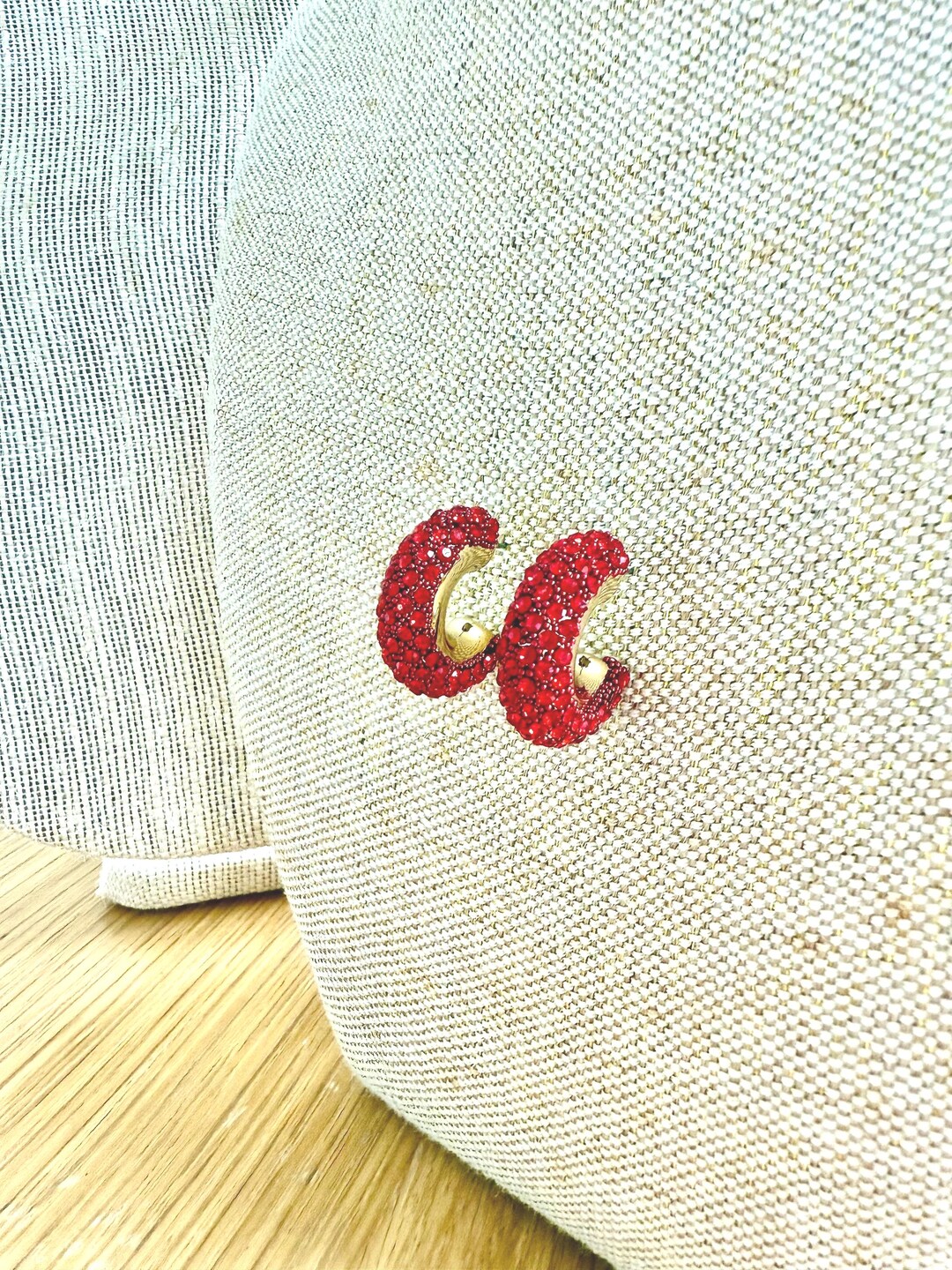 1-inch Red Hoop, Small Thick Red Rhinestone Hoop Earring, Chunky Red ...