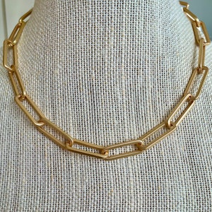Matte Gold Rectangle Chain, Gold Link Chain Necklace, Gold Thick ...