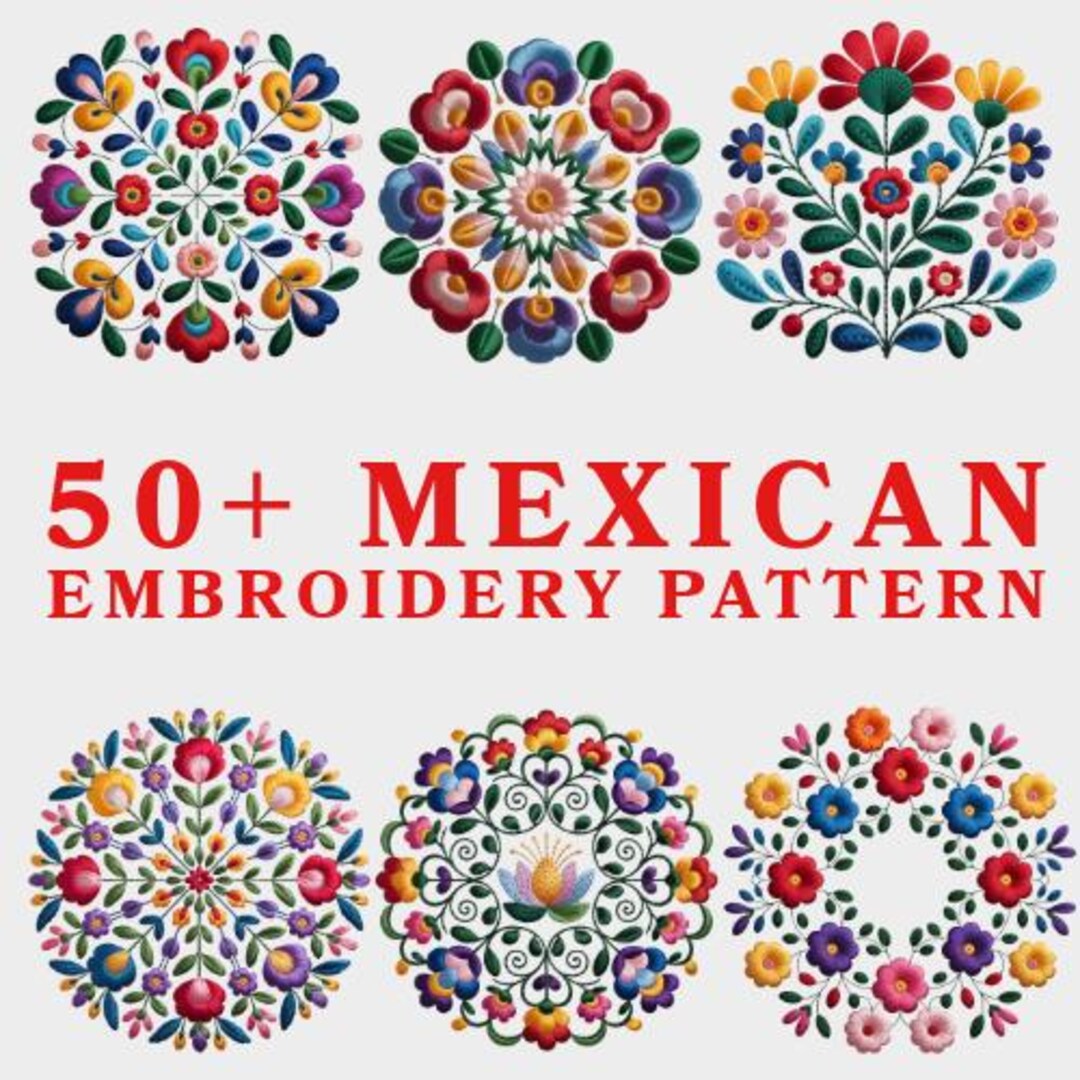 50+ Mexican Embroidery Patterns PNG | Colorful Floral Otomi Textile ...