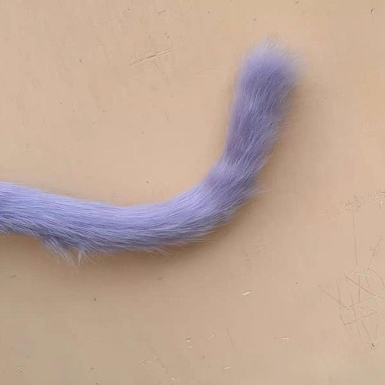 Purple White Furry Cat Beast Ears and Tail Set for Cosplay Costume ...