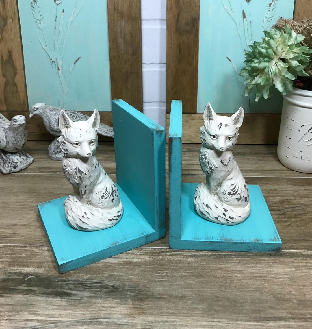 Fox Figurines Set of Bookends Fox Book Ends Rustic Fox Farmhouse Decor ...