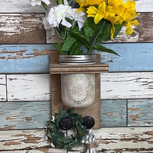 Mason Jar Rustic Farmhouse All Decor Mason Jar Vase Wall Art Primitive ...
